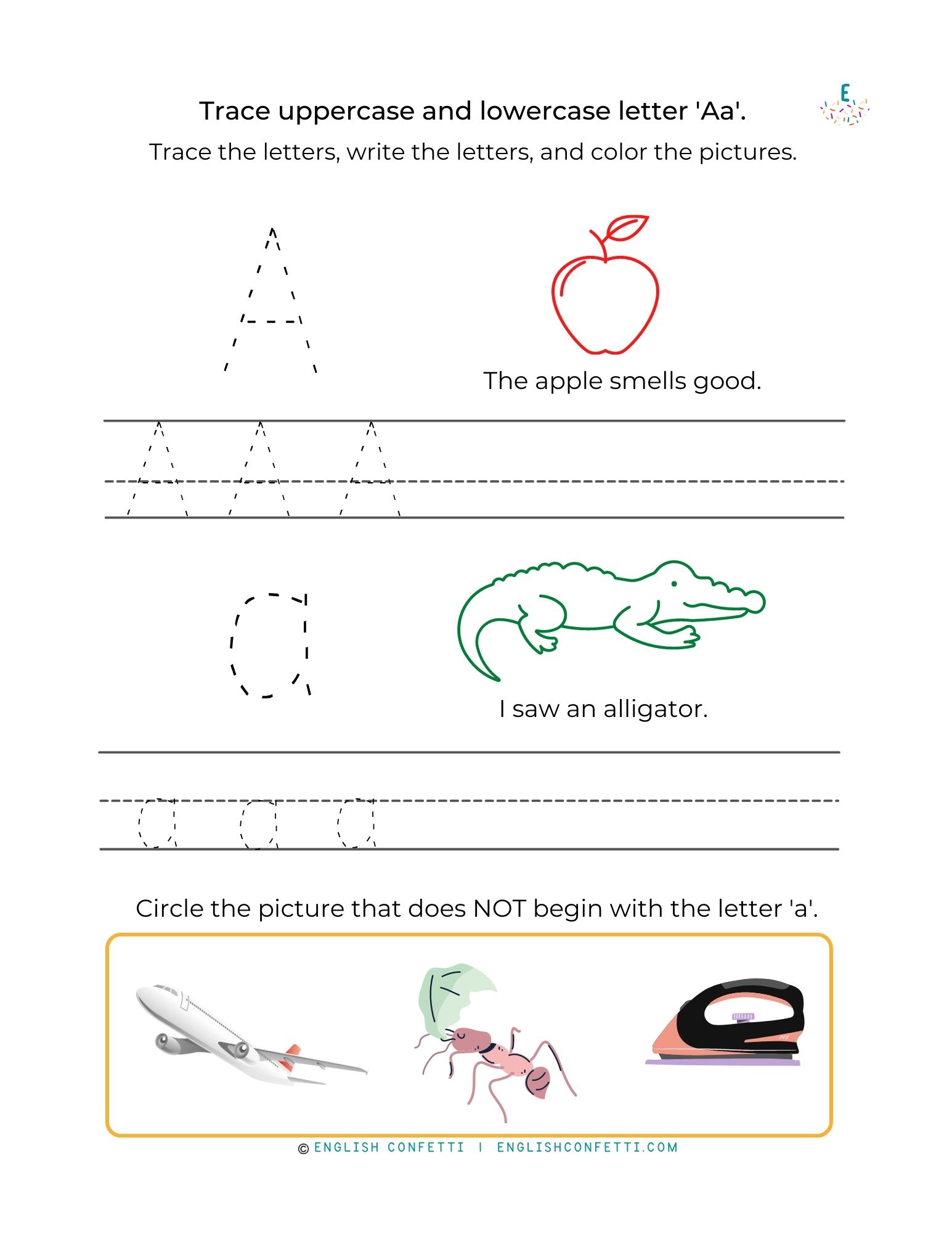Letter A Worksheets and Printables {Free} – English Confetti